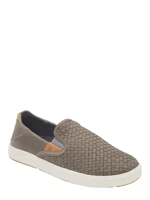Olukai Lae'ahi Lauhala Woven Leather Slip-on - Ash/ash