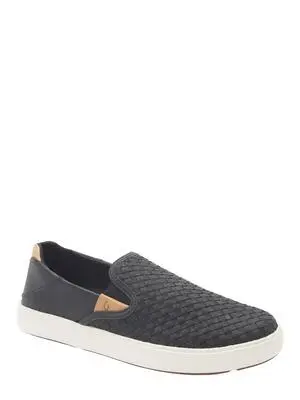 Olukai Lae'ahi Lauhala Woven Leather Slip-on - Black/black