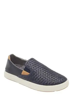 Olukai Lae'ahi Lauhala Woven Leather Slip-on - Trench Blue/trench Blue