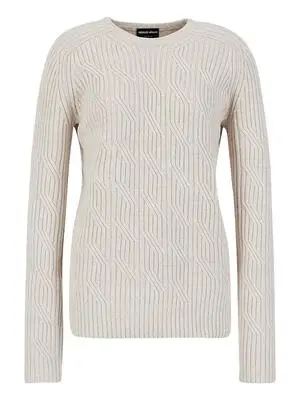 Giorgio Armani Alashan Ribbed Cashmere Sweater - Solid Medium Beige