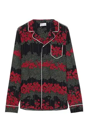 Red Valentino Floral-print Silk Crepe De Chine Shirt - Black