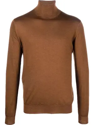 DELL'OGLIO Roll-neck Merino Wool Jumper - Brown