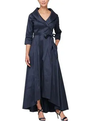 Alex Evenings Portrait Collar Faux Wrap Gown - Navy