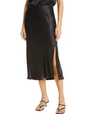 Rails Maya Satin Side Slit Skirt - Black