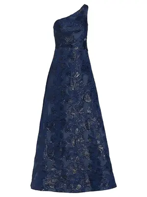 Rene Ruiz Collection Women's Brocade One-Shoulder A-Line Gown - Blue  Blue