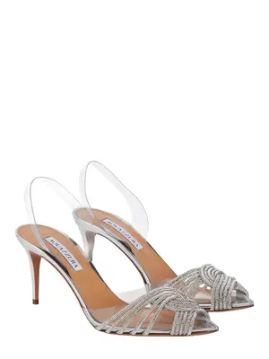 AQUAZZURA Gatsby 75 Embellished Slingback Pumps - Silver