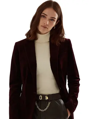 Ralph Lauren Stretch Velvet Notched Lapel Blazer Pinot Noir