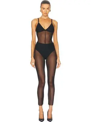 Norma Kamali Low Back Fara Slip Catsuit - Black Mesh