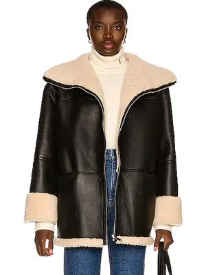 TOTEME Toteme Signature Shearling Jacket Black & Off White