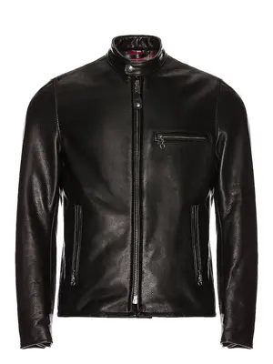 SCHOTT Waxed Pebbled Cowhide Cafe Leather Jacket - Black