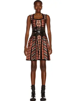 Alaïa Square Neck Mini Dress - Bois De Rose & Noir