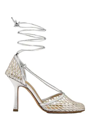Bottega Veneta Stretch Metallic Leather Sandals - Silver