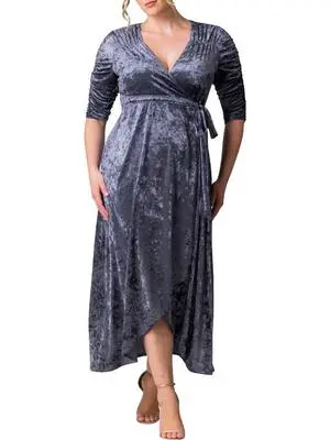 KIYONNA Cara Crushed Velvet Wrap Gown - Deep Frost