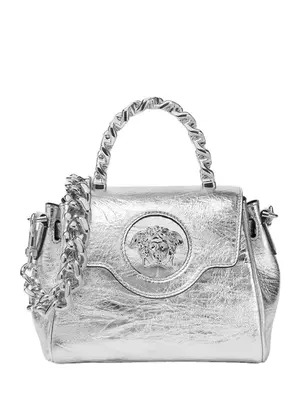 Versace Versace La Medusa Small Leather Top-Handle Bag Gray