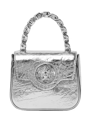 Versace Versace La Medusa Embellished Satin Mini Bag Gray