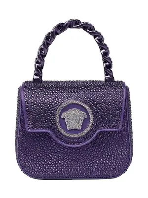 Versace Versace La Medusa Embellished Satin Mini Bag Violet