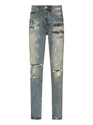 PURPLE BRAND Distressed Ripped Slim-fit Jeans - Blue