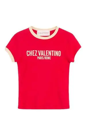 Valentino Garavani Cotton Jersey T-shirt With Chez Print - New Red/birch