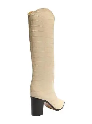 Schutz Analeah Croc-embossed Knee-high Boots - Egg Shell