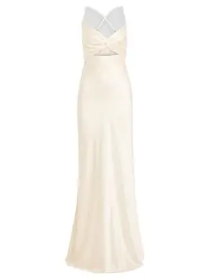 Michelle Mason Twisted Cutout Silk-Satin Gown Ivory