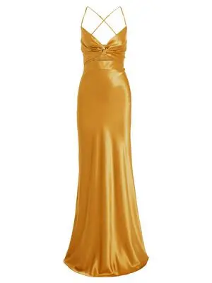 Michelle Mason Twisted Cutout Silk-Satin Gown Marigold