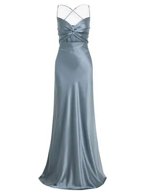 Michelle Mason Twisted Cutout Silk-satin Gown - Slate Blue