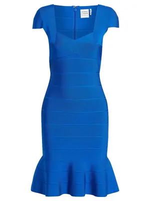 Herve Leger Fluted Bandage Dress - Bright Blue