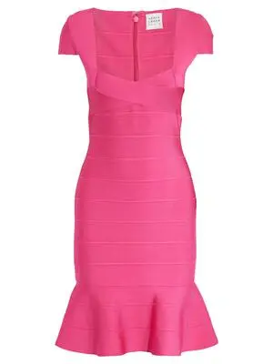 Herve Leger Fluted Bandage Dress - Bright Pink