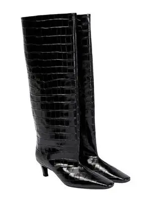 TOTEME Croc-effect Leather Knee-high Boots - Black