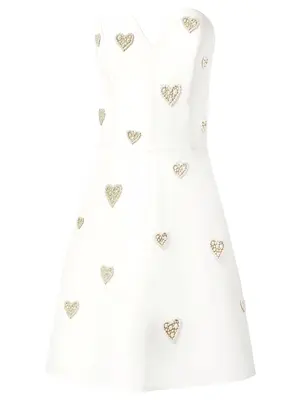 Carolina Herrera Pearl-embellished Strapless Silk Dress - White