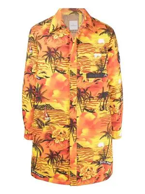 Palm Angels X Moncler Tropical-print Padded Coat - Yellow
