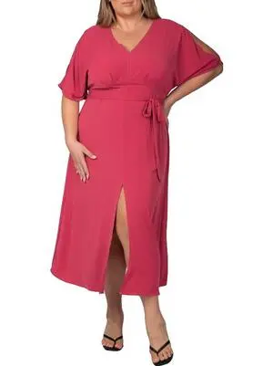 STANDARDS & PRACTICES V-neck Midi Dress - Rose