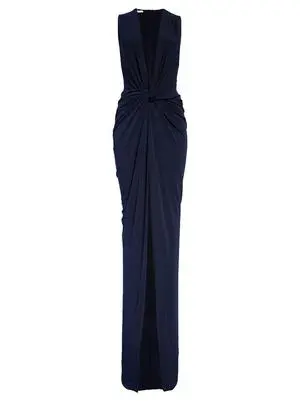 LAQUAN SMITH Plunge Neck Twist Jersey Gown - Navy