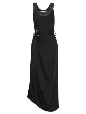 Victoria Beckham Belted Leather-trimmed Satin Midi Dress - Black