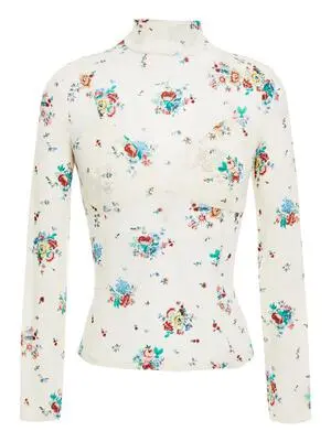 Rabanne Floral-print Turtleneck Top - Cream