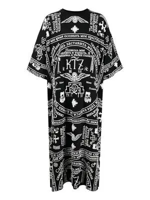 KTZ Church Print Cotton Kaftan - Black