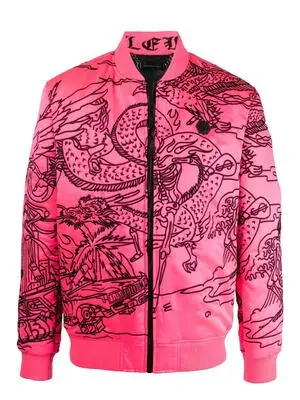 Philipp Plein Tattoo-motif Embroidered Bomber Jacket - Pink