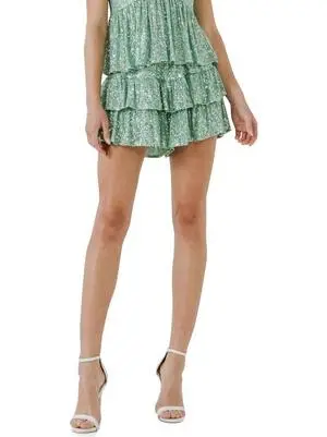 Endless Rose Sequin Ruffle Skort - Green