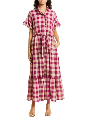 Mille MILLE Victoria Ruffle Front Dress Raspberry Plaid