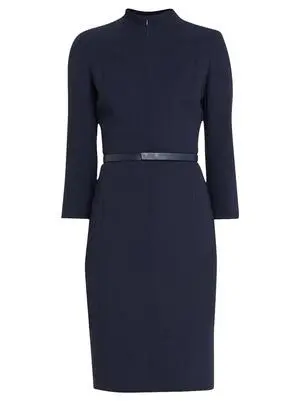 Akris Split-neck Double-face Wool Sheath Dress - Blue
