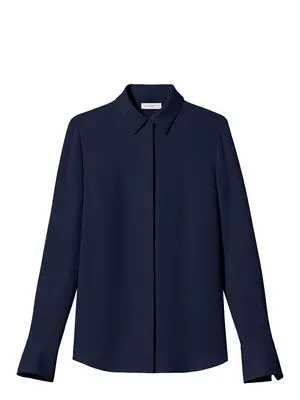 Lafayette 148 New York Silk Georgette Button-front Blouse - Blue Ink