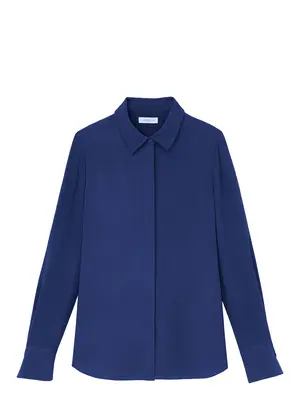 Lafayette 148 New York Silk Georgette Button-Front Blouse Midnight Blue