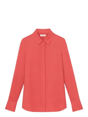 Lafayette 148 New York Silk Georgette Button-Front Blouse Vibrant Coral