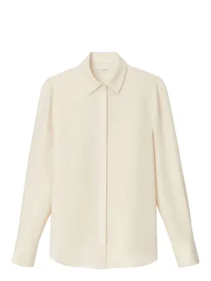 Lafayette 148 New York Silk Georgette Button-Front Blouse Beige