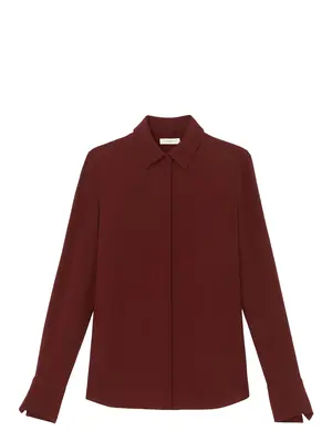 Lafayette 148 New York Silk Georgette Button-Front Blouse Brown