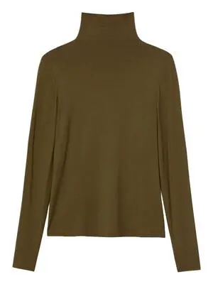 Lafayette 148 New York Jersey Fitted Turtleneck Top - Forage Green