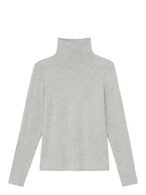 Lafayette 148 New York Jersey Fitted Turtleneck Top - Grey Heather