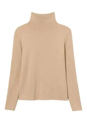 Lafayette 148 New York Jersey Fitted Turtleneck Top - Latte Melange