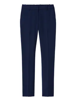 Lafayette 148 New York Crepe High Rise Straight Leg Ankle Pants Blue