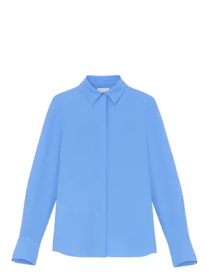 Lafayette 148 New York Silk Georgette Button-Front Blouse Blue Iris